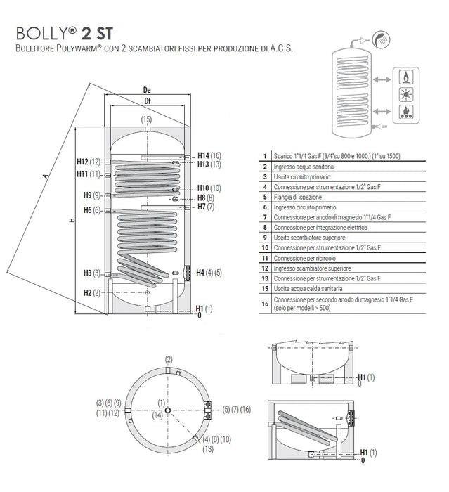 Cordivari - Bollitore verticale da 200 litri Bolly 2 ST WB con due sca ...