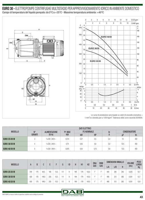 Dab - Elettropompa Silenziosa 0.75 HP Centrifuga Multistadio Orizzonta — Homelide